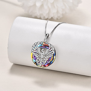 YAFEINI Phoenix Necklace Sterling Silver Crystal Phoenix Pendant Firebird Jewelry Gift for Women