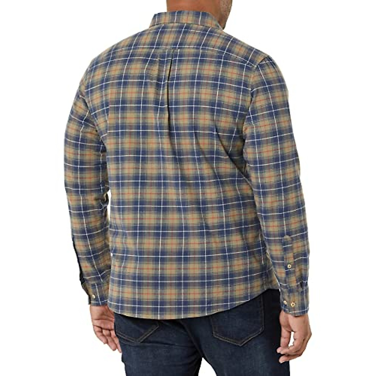Goodthreads Men's Slim-Fit Long-Sleeve Stretch Flannel Shirt, Dark Blue/Multi Color/Plaid, Large