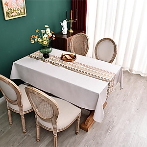 Zobesta Vinyl Tablecloths for Rectangle Tables, Plastic Tablecloth Table Cover Waterproof, Vinyl Table Cloth Rectangle Table for Kitchen and Outdoor (55 x 102 Inch, 8-10 Seats, Beige Leaf)