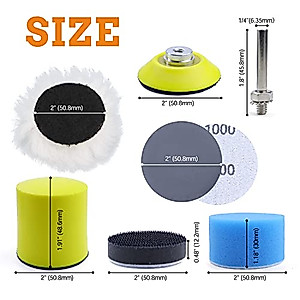 POLIWELL 120 PCS 2 Inch Sanding Discs Hook and Loop 60 to 10000 Wet Dry Sandpaper with 1/4" Shank Backing Pad,Polishing Pads and Buffering Pad for Drill Grinder Rotary Tools,Wood Metal Jewelry