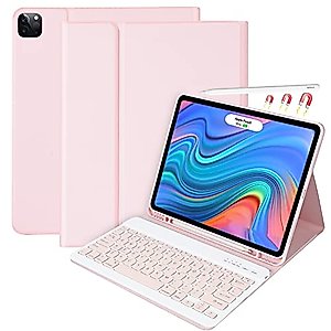 iPad Pro 12.9 inch 2022 Case with Keyboard,Keyboard Case(for 12.9-inch iPad Pro 6th/5th/4th/3rd Generation) with Smart Magic Wireless Keyboard-Bulit-in Pencil Holder-Auto Sleep/Wake Function,Pink