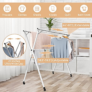 Nightcore Clothes Drying Rack, Stainless Steel Garment Rack with 4 Universal Wheels, Free of Installation, Foldable & Length Adjustable Hanger Rack for Indoor Outdoor