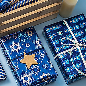 MAYPLUSS Wrapping Paper Roll - Mini Roll - 17 inch X 120 inch Per roll - 3 Different Hanukkah Design (42.3 sq.ft.ttl)
