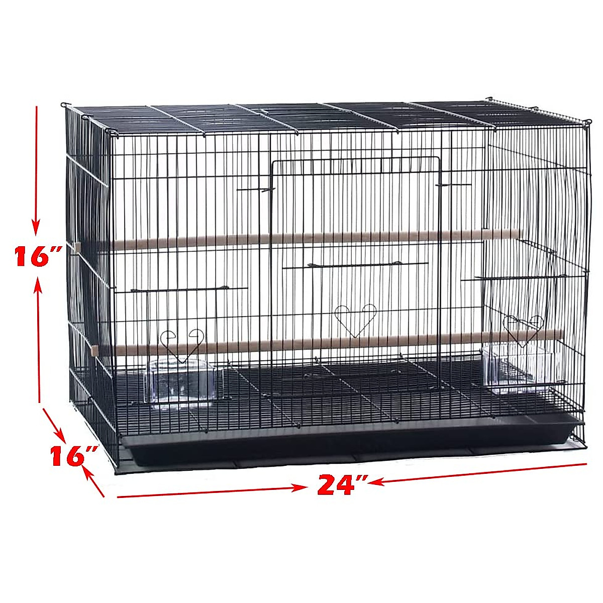 Aviary Canary Finch Budgie Lovebird Parakeet Breeding Breeder Bird Finch Parakeet Finch Flight Cage, 24"x16"x16"H (Black, Without Divider)