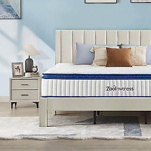 Zeelovtress 12 Inch California King Mattress, Cool Gel Memory Foam Hybrid Mattress in a Box, with Medium Firm Pocketed Coils for Motion Isolation and Pain Pressure Relief