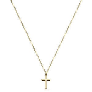 Fettero Cross Necklace Gold Faith Pendant 14K Gold Plated Dainty Chain Minimalist Simple Tiny God Lords Prayer Religious Jewelry