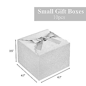 HONEYGIFTS Sliver Gift Boxes, Paper Treat Boxes Glitter Candy Box with Ribbon for Wedding Cookie Chocolates Small Gifts