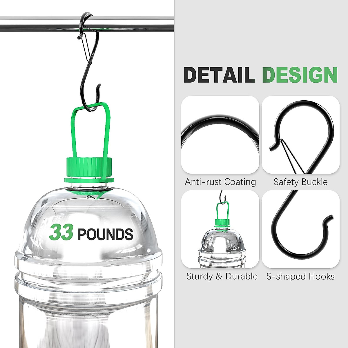 12 Pcs S Hooks for Hanging, 3.5-inch Heavy Duty Metal S Hook (Safety Buckle) Ceiling Hooks for Hanging Plants, S Hook with Clip Pot Rack Hooks, Closet Hooks and Kitchen Utensils (Black)