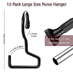 12 Pack Purse Hanger for Closet, 4 Inch Closet Purse Organizer Bags Hanger Purse Hooks,Vinyl Coated Black Closet S Hooks for Hanging Clothes, Hat, Belt, Backpack, Scarves, Jeans, Pans and Pots