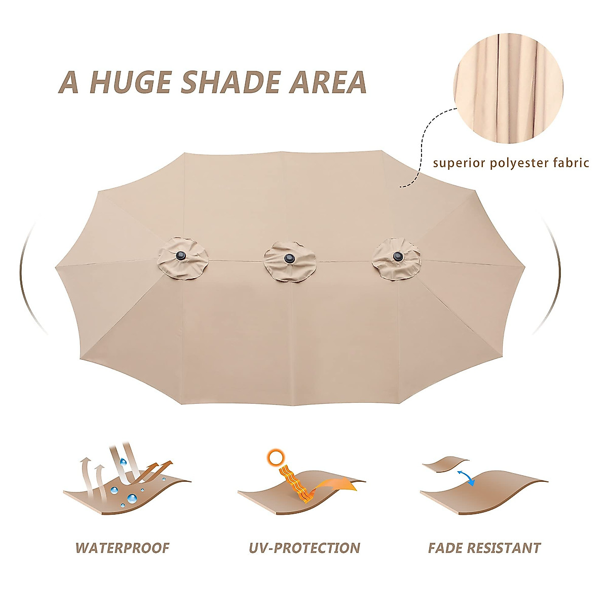 Bigroof 15ft x 9ft Patio Double-Sided Umbrella with Base & Crank, Extra Large Rectangular Outdoor Umbrella for Patio, Lawn & Garden, Beige