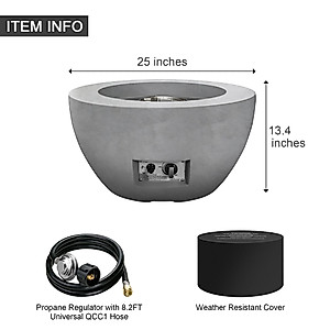 Kante 25 Inch Propane Fire Table, 50,000 BTU Large Concrete Fire Pit Table for Outdoor Garden Patio, Smokeless Gas Fire Pit with Waterproof Cover, Side Handles, Concrete