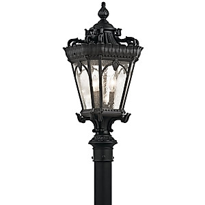 Kichler Tournai 27" Outdoor Post Light in Textured Black, 3-Light Exterior Light Fixture with Clear Seeded Glass, (27" H x 11.75" W), 9558BKT