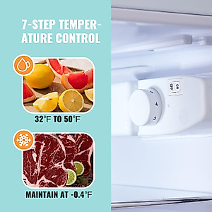 WANAI Mini Fridge Dual Door Refrigerator with Freezer 3.5 Cu.Ft, Compact Refrigerator with Adjustable Temperature & Removable Glass Shelves, Fridge for Apartment/Dorm/Office/RV, Yellow