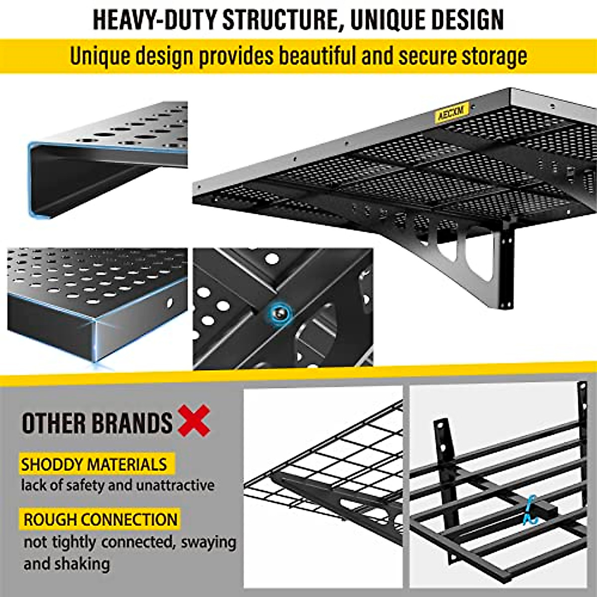 Aecxm 2pack-2x3ft Garage Storage Wall Garage Shelves Garage Storage Rack Garage Shelves Heavy Duty Sturdy Wall Shelves (Black)