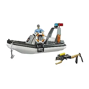 Bruder 62733 bworld Police Boat with Rotating Beacon Light, 2 Figures and Accessories