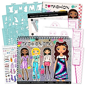 Fashion Angels Fashion Design Sketch Portfolio - Sketch Book for Beginners, Sketch Pad with Stencils and Stickers for Kids 6 and Up, Brown(Covers May Vary)