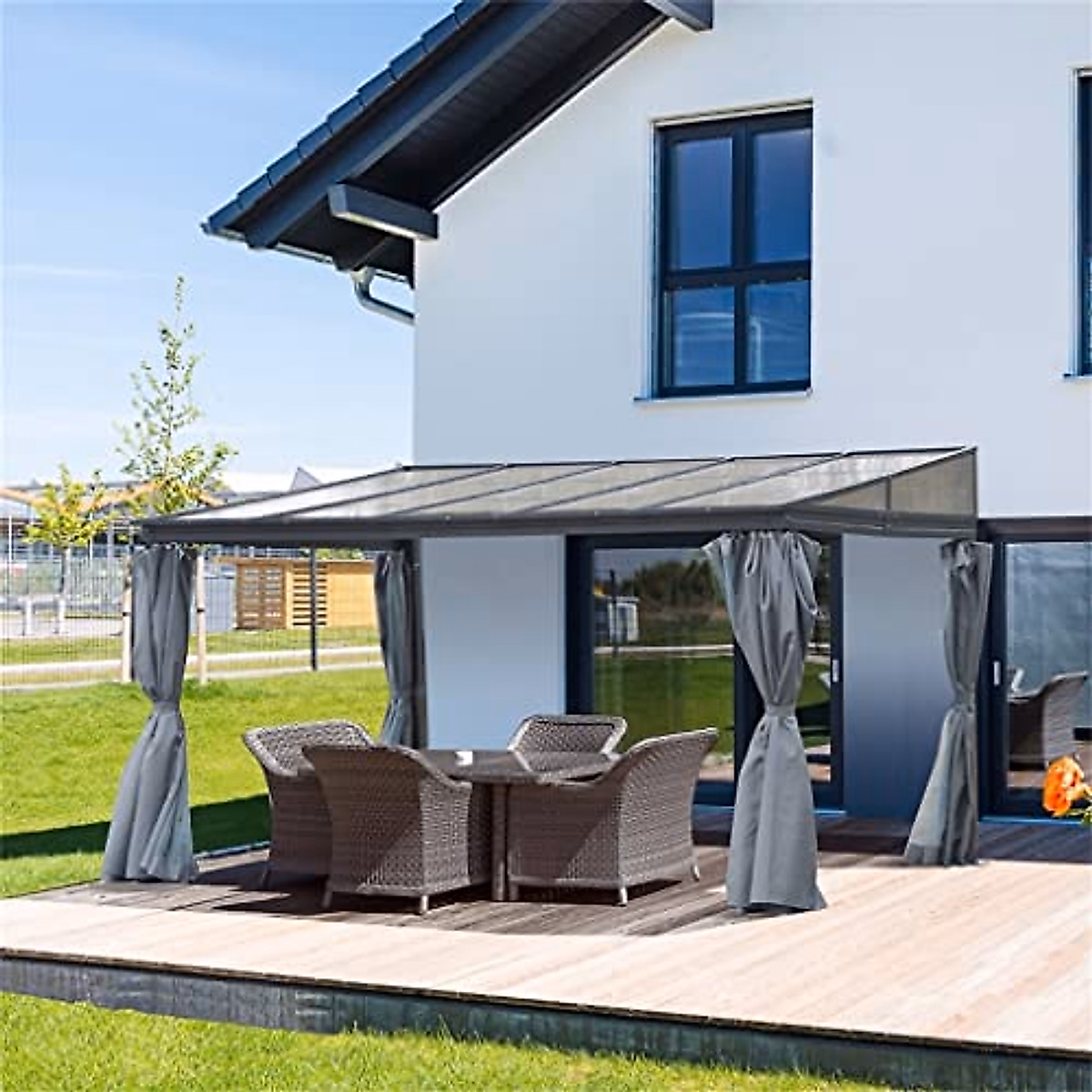 UXZDX 13' X 9.5' X 8' Hardtop Gazebo with Netted Curtain, Outdoor Porch Patio Gazebo, Durable Aluminum Frame for Garden