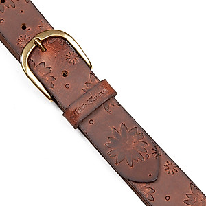 Eddie Bauer Women's Casual Leather Belts, One Size Fits Most, Floral Tooled-Tan, Medium