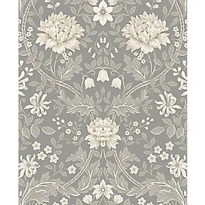 NextWall Honeysuckle Trail Floral Peel and Stick Wallpaper (Daydream Grey)