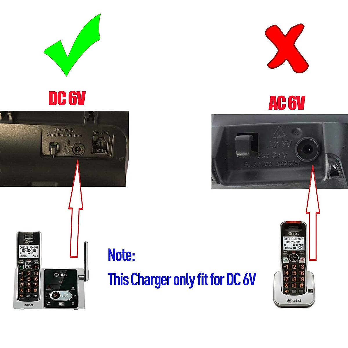 DC 6V Power Adapter for AT&T Vtech S0051V0600040 S005IU0600060 S005IU0600040 U060040D S003GU0600010 SIL LS6115 CL80101 ML17959 CL83207 CL82307 Cordless Phone DC6V Charger (NOT AC6V), 6.6ft Long Cord