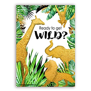 POP parties Golden Safari Baby Shower Invitations - 40 Pieces - 20 Invitations + 20 Envelopes - Gold Safari Baby Shower Supplies - Jungle Baby Shower Decorations - Safari Shower Invitations - WB 20ct