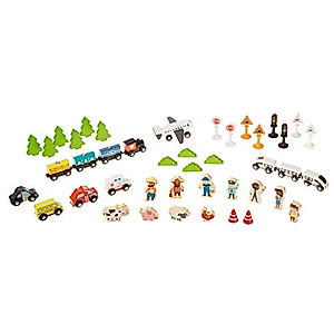 Amazon Basics 120 Piece Wooden Train Set and Table-kids Gift for Age 3Y+, Multi, 48.62 x 18.07 x 7.01 inches