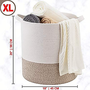MINTWOOD Design Extra Large 20 x 18 Inches Decorative Woven Cotton Rope Basket, Tall Laundry Basket Hamper, Blanket Basket for Living Room, Round Storage Baskets for Pillows, Towels, Light Brown