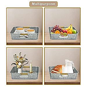 Farmhouse Tray for Coffee Table – Beautiful Galvanized Tray Decor, 12"x12" Galvanized Coffee Table Tray Decor, Galvanized Serving Tray with Handles for Your Home (Set of 2,Galvanized)
