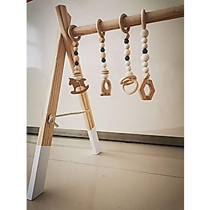 Zoro Wooden Baby Gym for Small Baby,4 Hanging Toys for Baby Play Gym, Foldable Baby Activity Gym Frame, Hanging Bar Gym for Baby Made with Pine Wood (Blue)
