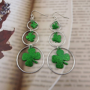 RareLove Silver Plated Interlocking Circle Shamrock Piercing Dangle Earrings Alloy St Patrick's Day Gift For Women