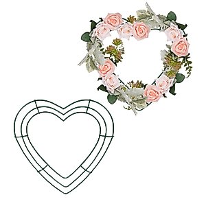 LAHONI 2 Pieces 8 Inch Wreath Frame, Heart Shaped Wire Wreaths Form Green Floral Wreath Making Rings for DIY Crafts, Front Door, Valentine's Day, Wedding, Home, Garden, Party Decor