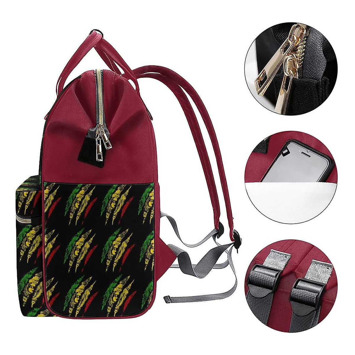 Lion Rasta Reggae Jamaica Roots Diaper Bag Backpack Large Capacity Mommy Bags Multifunction Nappy Bag Travel Back Pack Red-Style