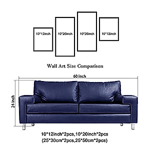 100% Hand-painted Wood Framed Abstract Floral Oil Painting on Canvas Warm Day Yellow Flowers Bloom Ready to Hang for Living Room Bedroom Home Decorations 4pcs/set