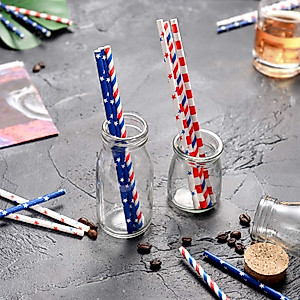 200 Pieces American Flag Paper Straws Patriotic Paper Straws Red Blue Paper Drinking Straws for Independence Day Memorial Day July 4th Celebration Supplies