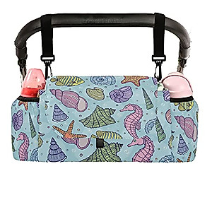 Sinestour Cute Animals Stroller Organizer with Cup Holder Universal Stroller Organizer Bag Detachable Shoulder Strap Stroller Accessories for Diaper Phone Toys Keys Fit All Baby Stroller