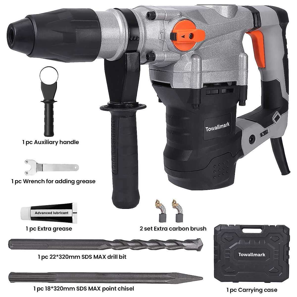 1-9/16" SDS-Max Heavy Duty Rotary Hammer Drill with Vibration Control, Safety Clutch,13 Amp 3 Functions Demolition Rotomartillo for Concrete