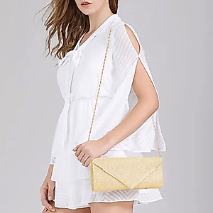 Larcenciel Clutch Purses for Women, Sparkling Envelope Evening Bag with Detachable Chain, Glitter Sequins Metal Formal Handbag Shoulder Crossbody Bag Prom Party Purse Bridal Wedding Clutch Bag(Gold)