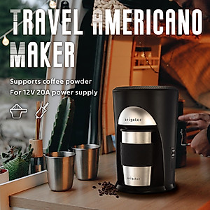 avigator Portable Coffee Maker, 12V Car Coffee Maker, Travel Coffee Machine Fits Car Cigarette Lighter Plug, Auto Shut Off, Ground Coffee Maker for Driving Camping&RV（Silver Black）