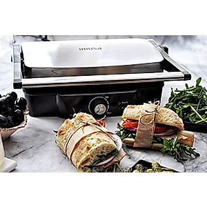 IMUSA USA Electric Stainless Steel Panini Press with Adjustable Temperature Settings and Nonstick Plates, 1200W