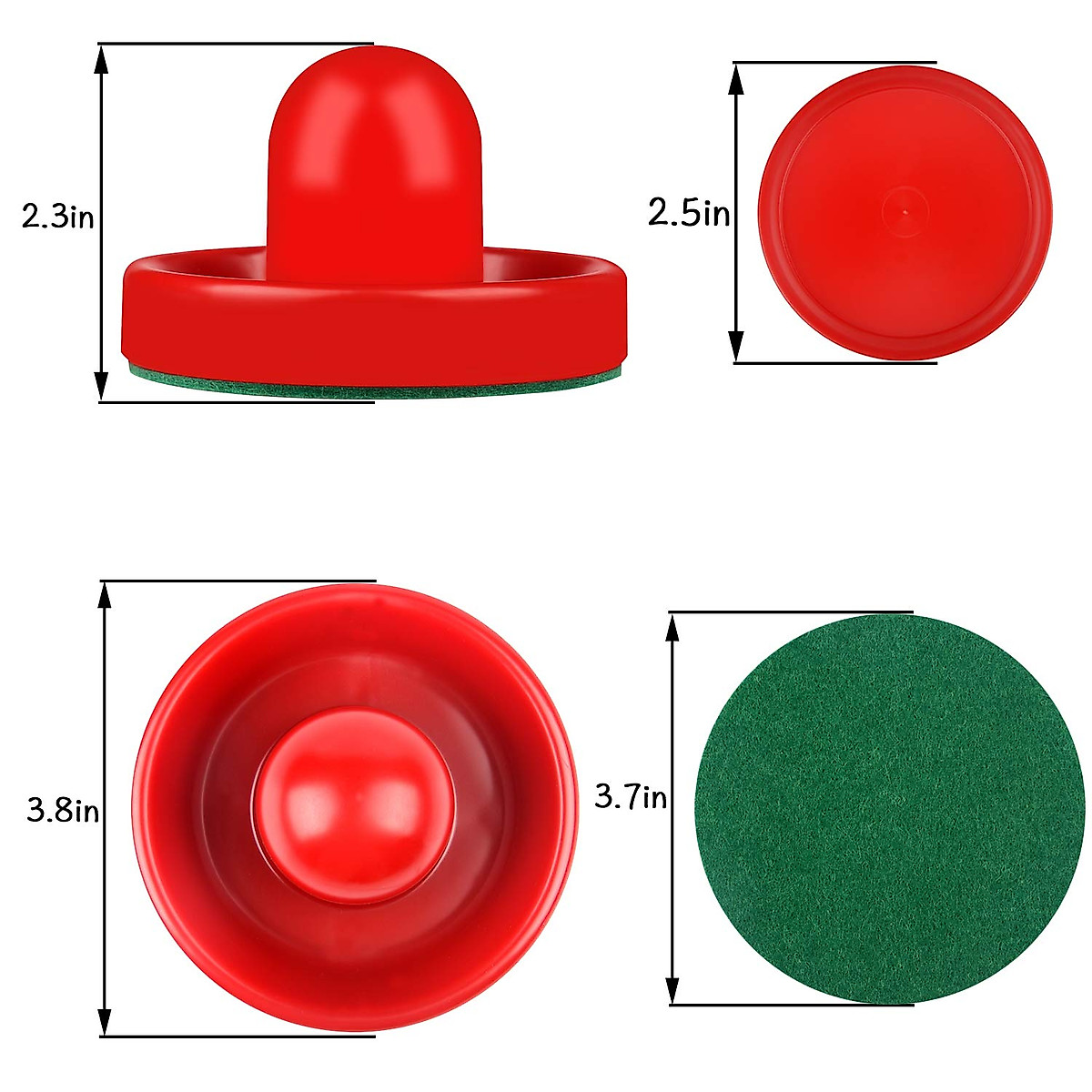 ONE250 Air Hockey Pushers and Red Air Hockey Pucks, Goal Handles Paddles Replacement Accessories for Game Tables (4 Striker, 4 Puck Pack) (Red)