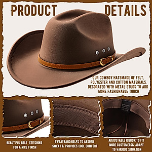 Breathffy 2 Pcs Cowboy Hat Felt Wide Brim Cowgirl Hats with Belt Classic Outdoor Western Hats for Women Men Adults (Black,Coffee)