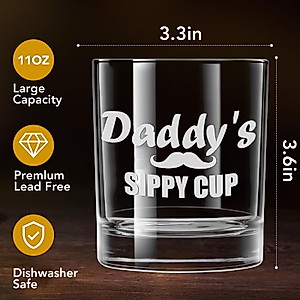 EBGRF Daddy's Sippy Cup Whiskey Glass - Funny Gifts for New Dad, from Wife - 11oz Whiskey Glass & 4 Whisky Stones Sets for First Father's Day, Birthday
