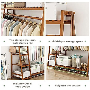 ZZBIQS Bamboo Clothing Rack with Shelves Ladder Clothes Hanger Rack Heavy Duty Freestanding Coat Closet Garment Rack for Hanging Clothes /Folding Clothes/Shoes, 43.3" L x 15.7" W x55.1 H