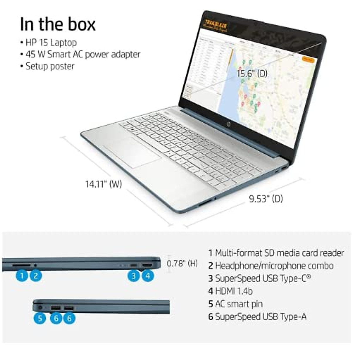 HP 2022 15.6" FHD Laptop, AMD Ryzen 5-5500U Processor(Beats Intel i7-1065G7), 16GB RAM, 512GB PCIe SSD, AMD Radeon Graphics, HD Webcam, Bluetooth, Wi-fi, Win 11, Blue, 32GB Snowbell USB Card