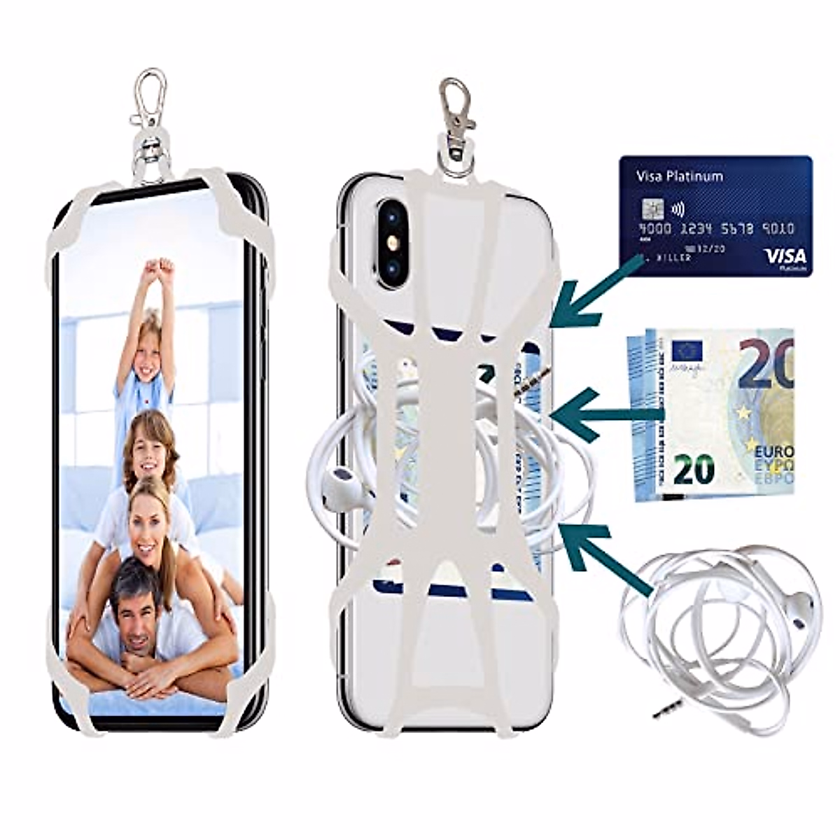 CalorMixs Universal Cell Phone Lanyard - Universal Neck Phone Holder w Adjustable Neck Strap - Compatible with Most Smartphones (White)