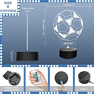Lampeez Kids 3D Soccer Lamp Football Night Light Optical Illusion Lamp with 16 Colors Changing Remote Control Birthday Day Gift Idea for Sport Theme Fan Boys Girls
