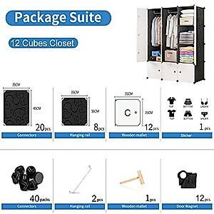 BRIAN & DANY Portable Closet Wardrobe - Cube Storage Organizer, Plastic Clothing Cabinet, Bedroom Armoires for Toys, Shoes, Clothes - More 30% Capacity Than Normal - 12 Cubes, Black