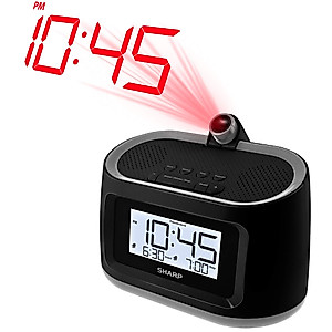 Sharp LCD and Projection Alarm Clock with 8 Soothing Nature Sleep Sounds – Project onto Wall or Ceiling, Black with Gunmetal Trim