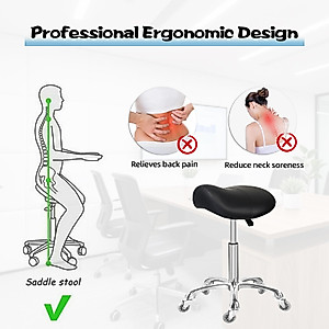 Saddle Stool Rolling Ergonomic Swivel Chair for Dental Office Massage Clinic Spa Salon,Adjustable Hydraulic Stool with Wheels (Without Backrest, Black)