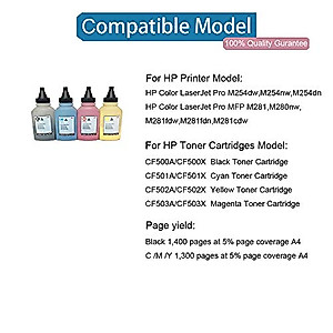 Misee Toner Refill Powder Compatible for HP 202a CF500A CF501A CF502A CF503A 202X Toner Cartridges Used in MFP M281fdw M281cdw M281dw M254dw 4-Pack (Without Tools)